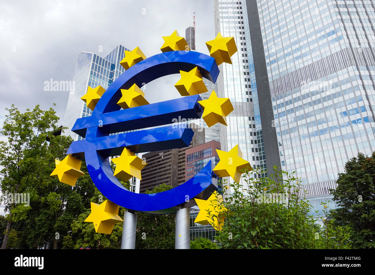 FRANKFURT AM MAIN, GERMANY, AUGUST 15, 2015: Euro currency sign at ...