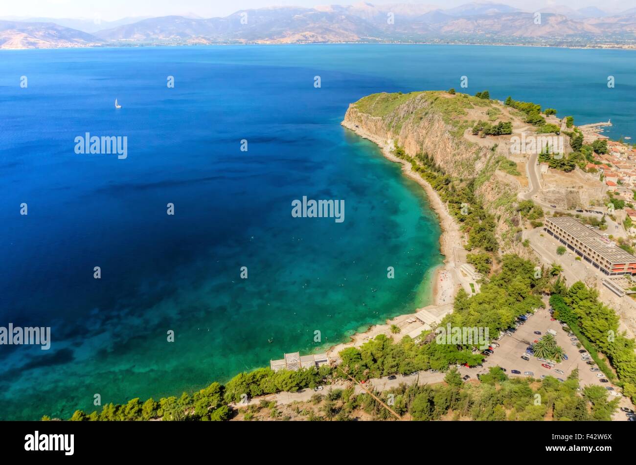 An aerial view of the gorgeous city Nafplio, in Greece which was the ...
