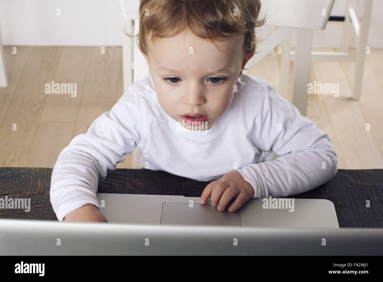 Little boy using laptop computer Stock Photo - Alamy