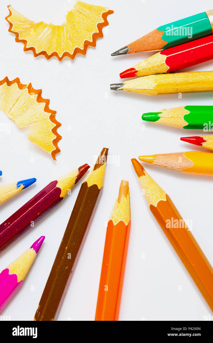 set of vintage colored pencils with chips Stock Photo - Alamy