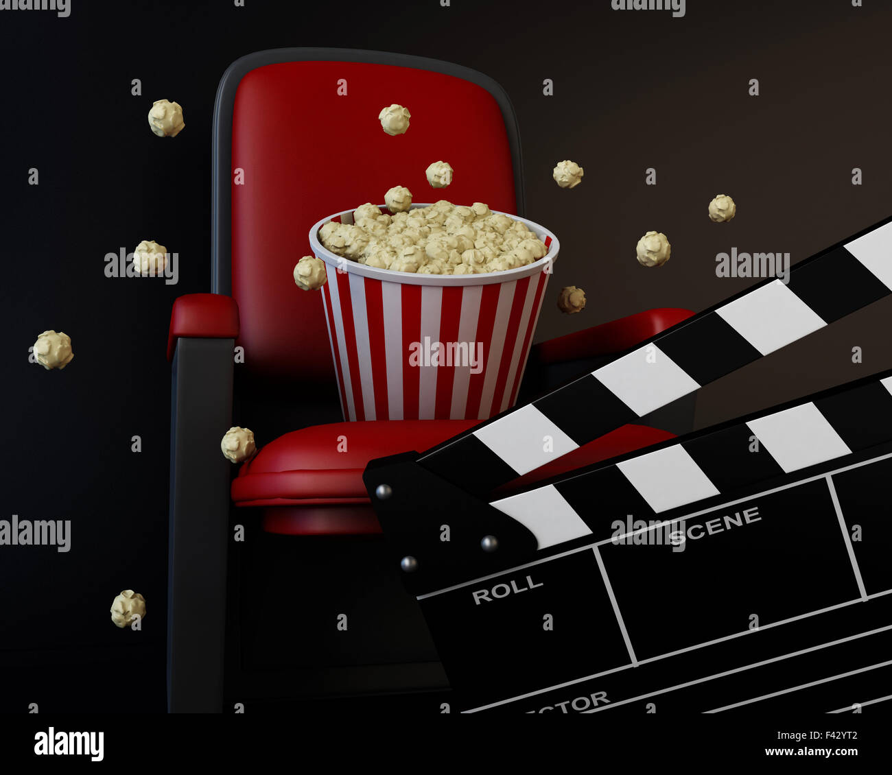 3d Cinema clapper board and popcorn Stock Photo - Alamy