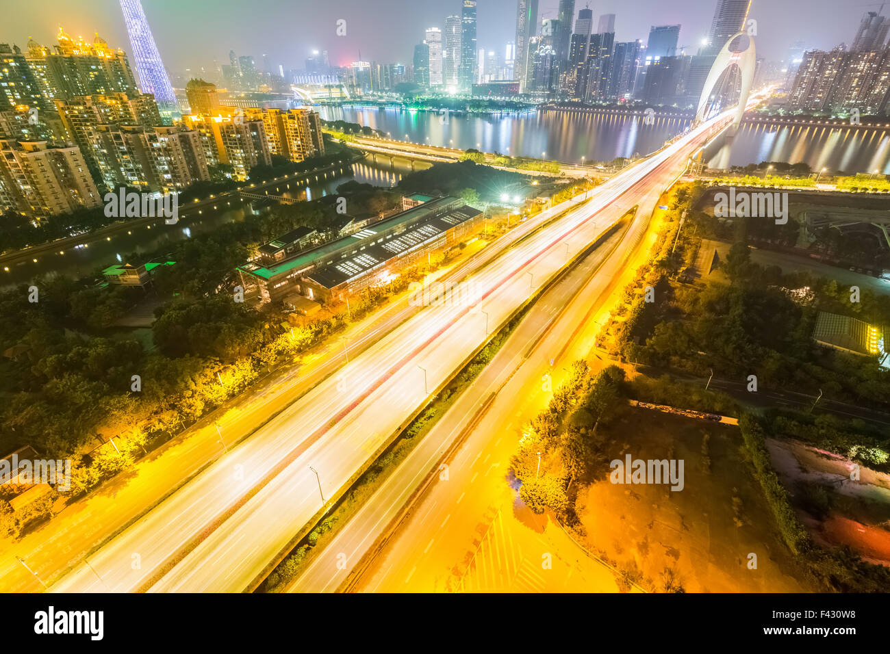aerial view of city road at night Stock Photo - Alamy