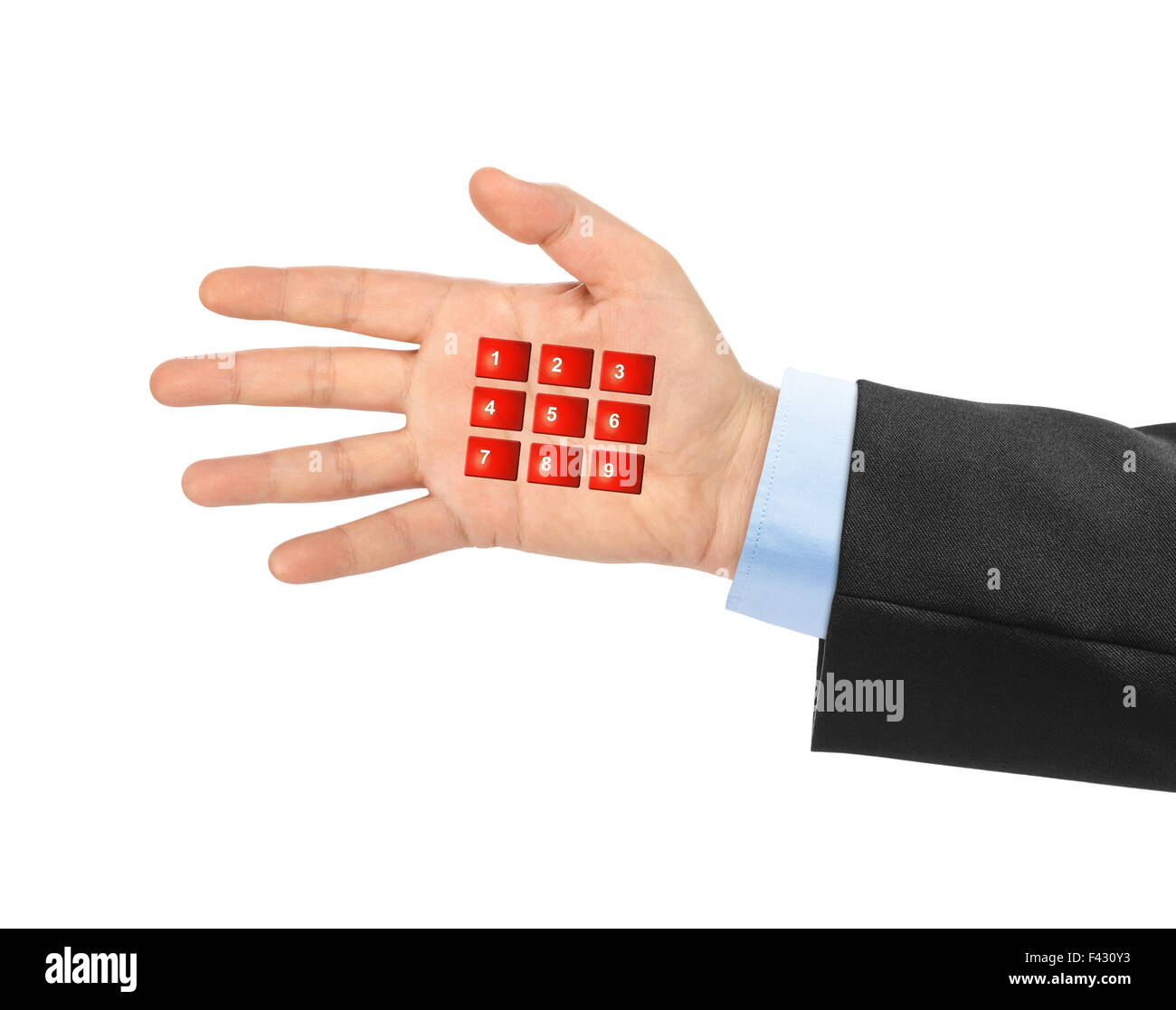 Hand with virtual phone buttons Stock Photo - Alamy