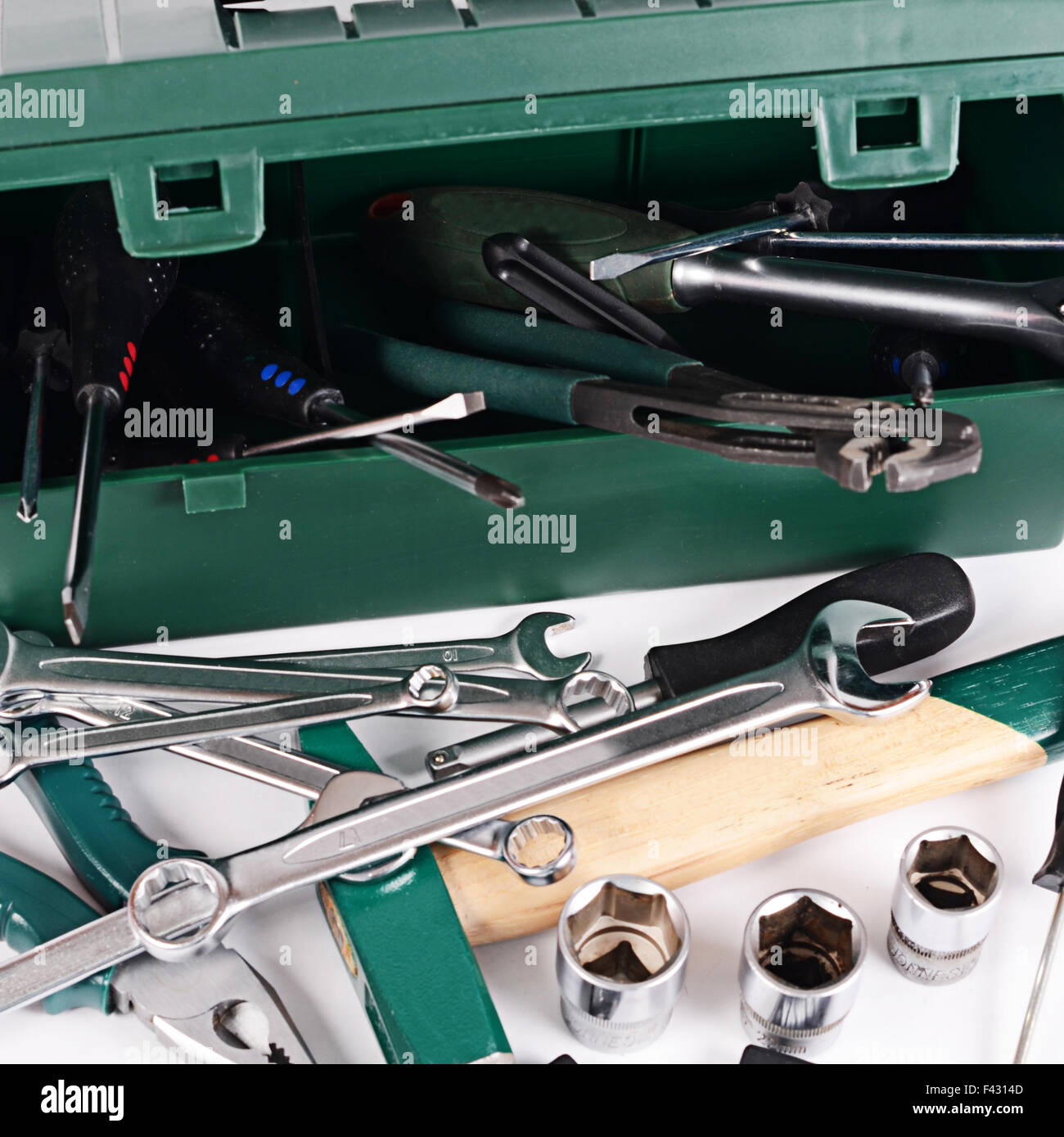 Box with construction tools isolated Stock Photo - Alamy