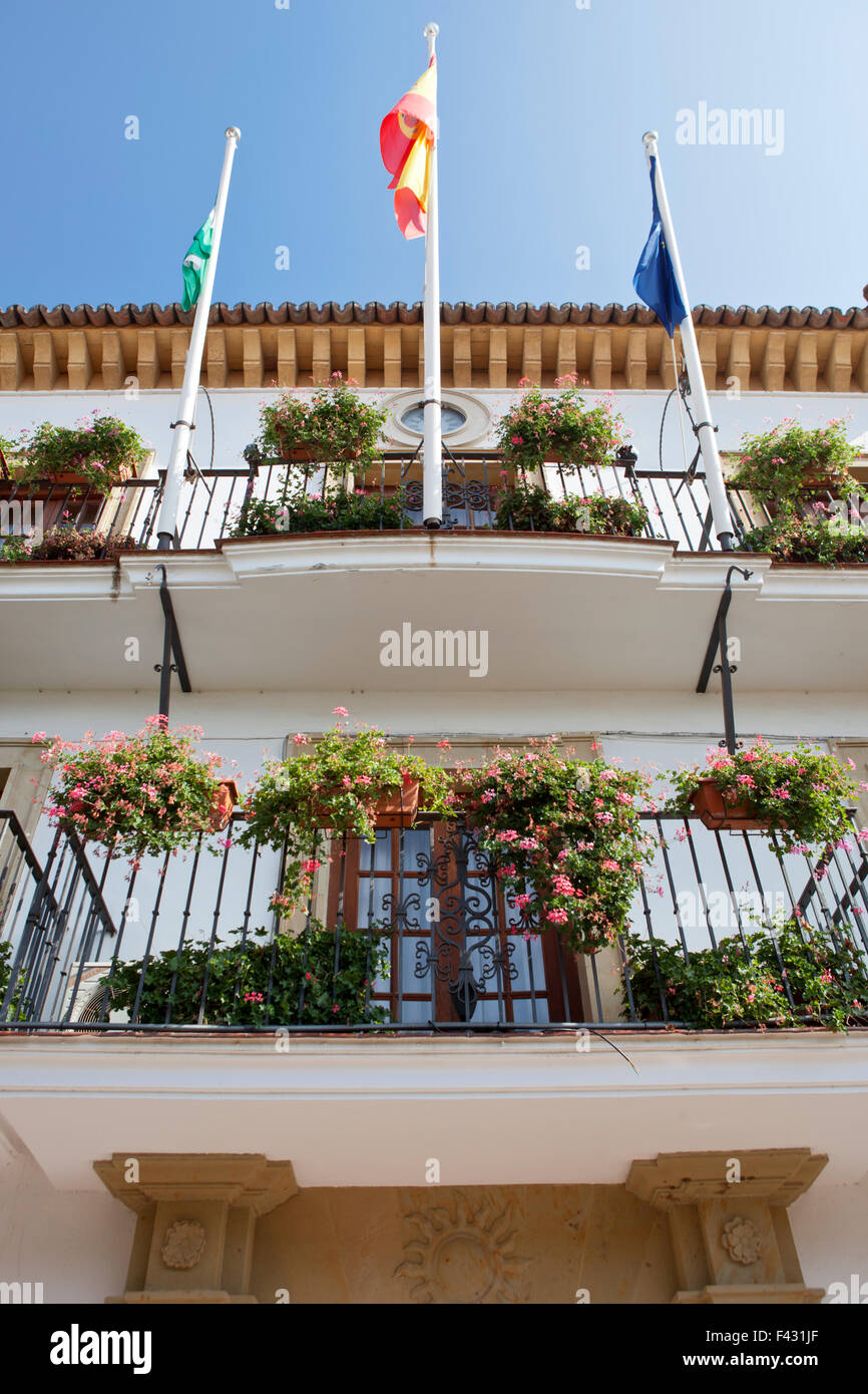 Marbella streets at old town, Andalucia, Spain. Town hall building ...