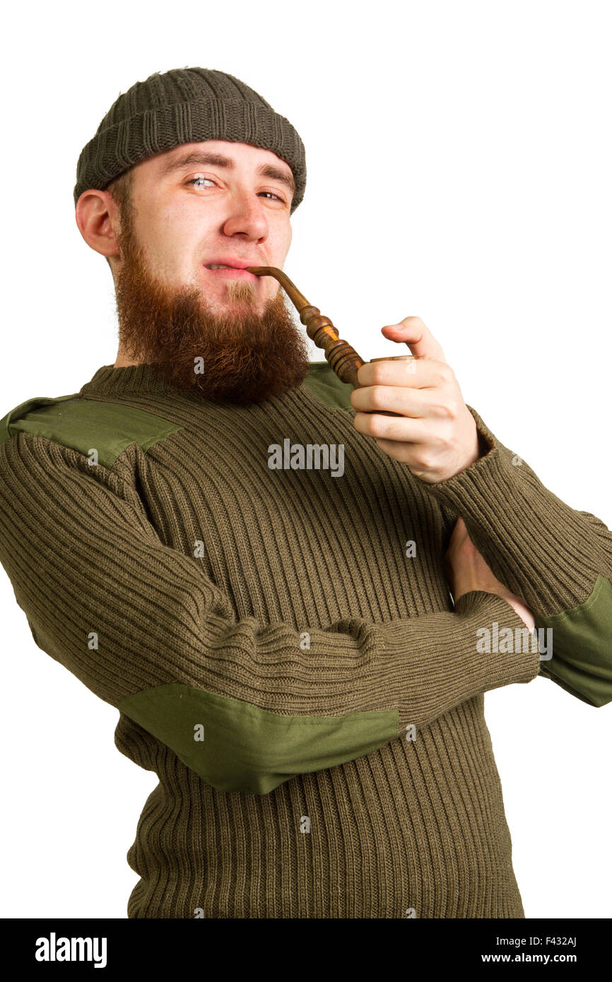 bearded guy smoking a pipe Stock Photo - Alamy