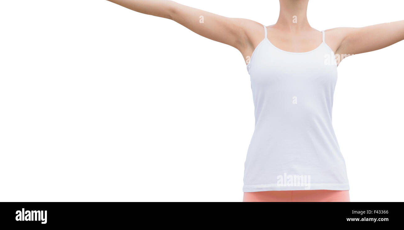 Beautiful woman with arms raised Stock Photo - Alamy