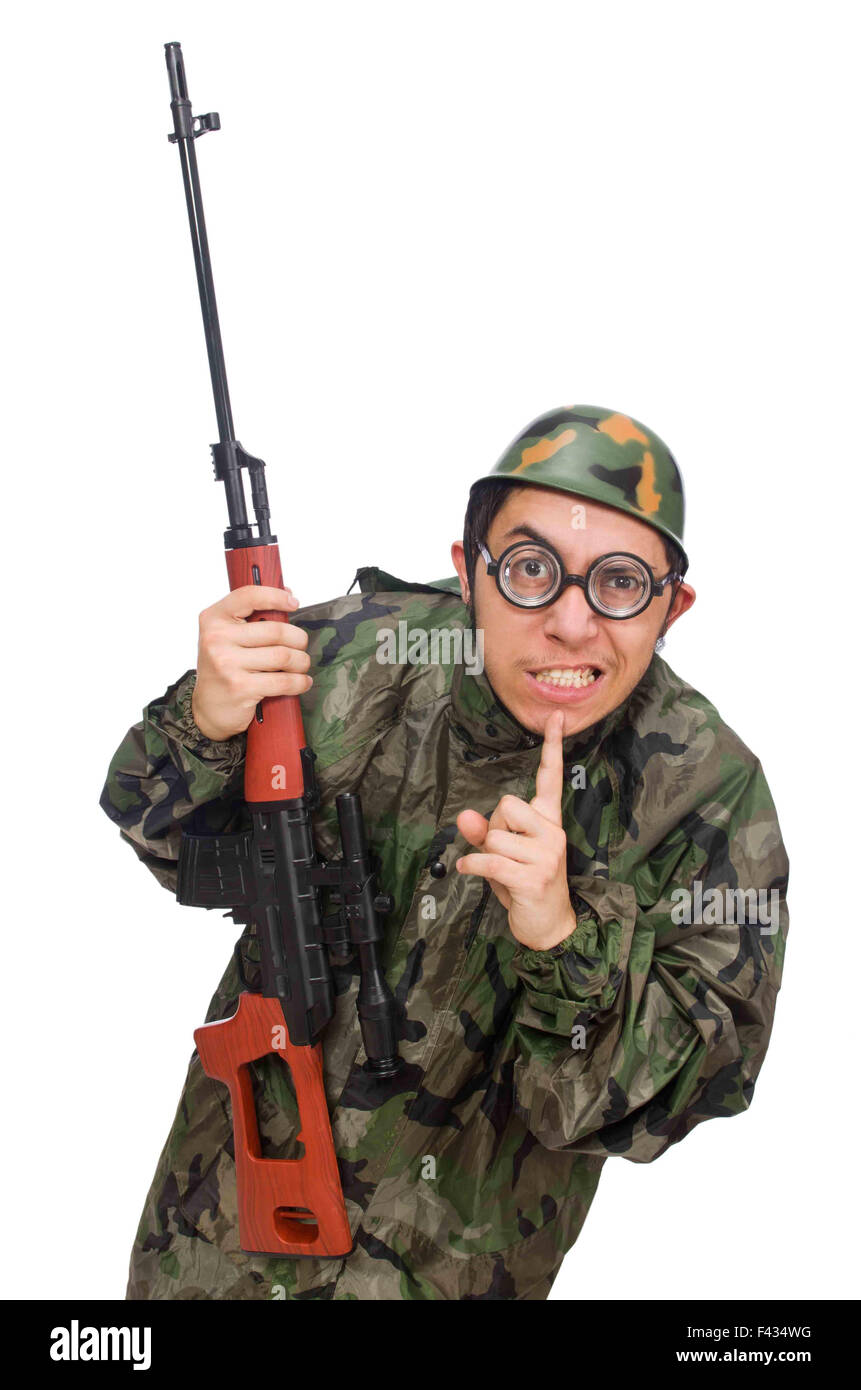 Military man with a gun isolated on white Stock Photo - Alamy