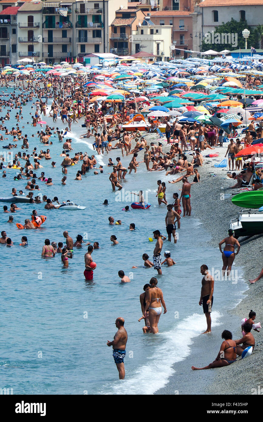 Beach goers at the popular beach of Scilla, Calabria Italy Stock Photo ...