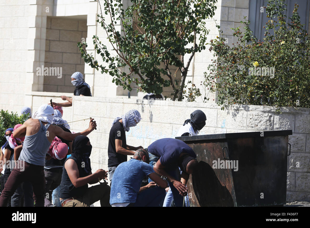 Bethlehem. 14th Oct, 2015. Following the funeral of Palestinian 27-year ...