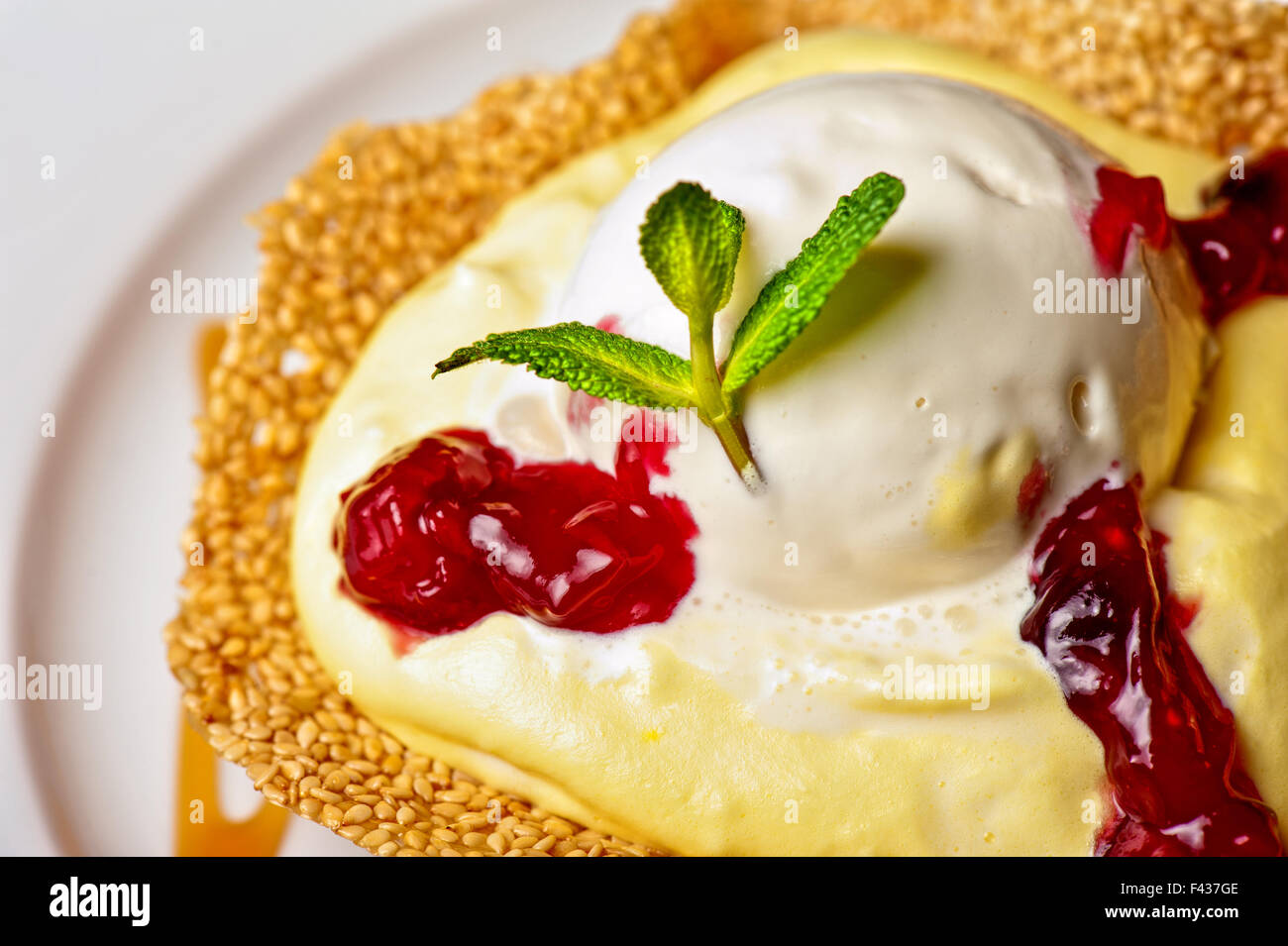 cake with jam ice cream Stock Photo - Alamy