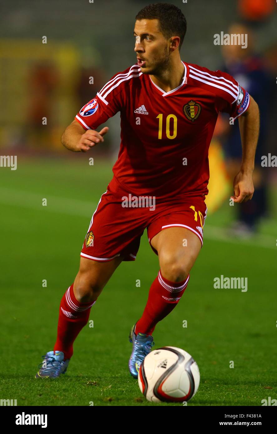 Brussels, Belgium. 13th Oct, 2015. Eden Hazard of Belgium controls the ...