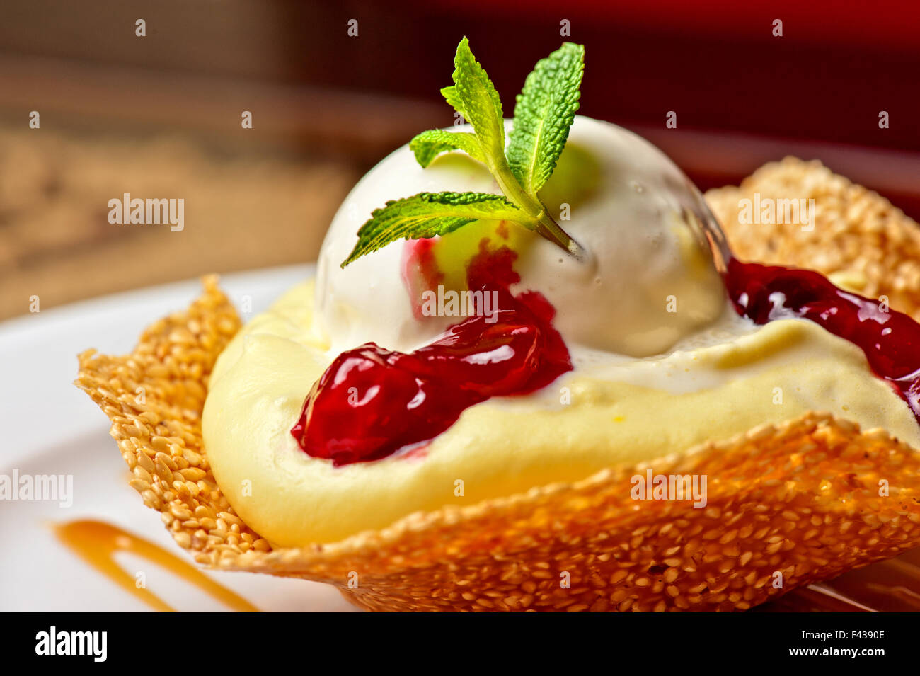 cake with jam ice cream Stock Photo - Alamy
