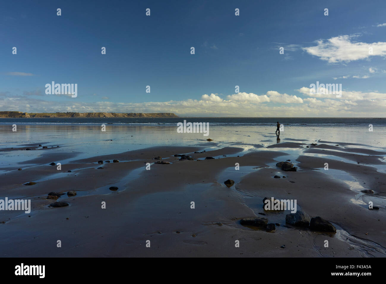 Sandy beach, with reflections of sky and clouds in the wet sand Stock ...