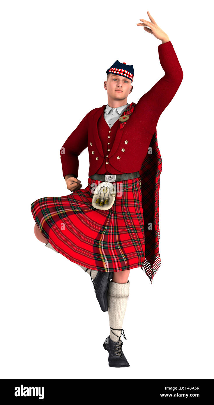 3D digital render of a highlander dancing isolated on white background ...