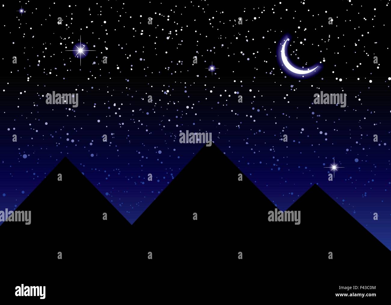Nights sky over the pyramids in Egypt with a cresent moon Stock Vector ...