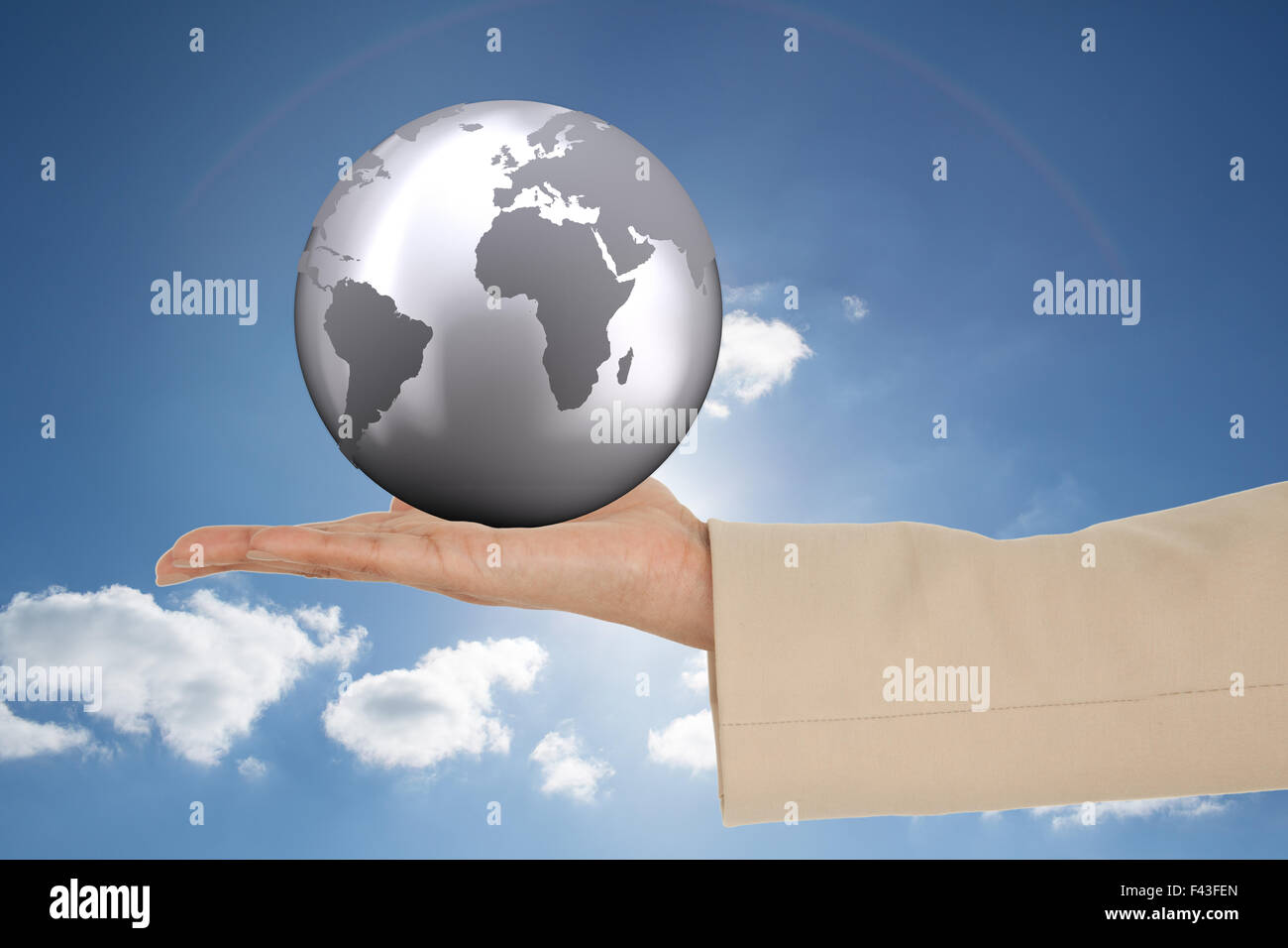 Composite image of female hand presenting Stock Photo - Alamy