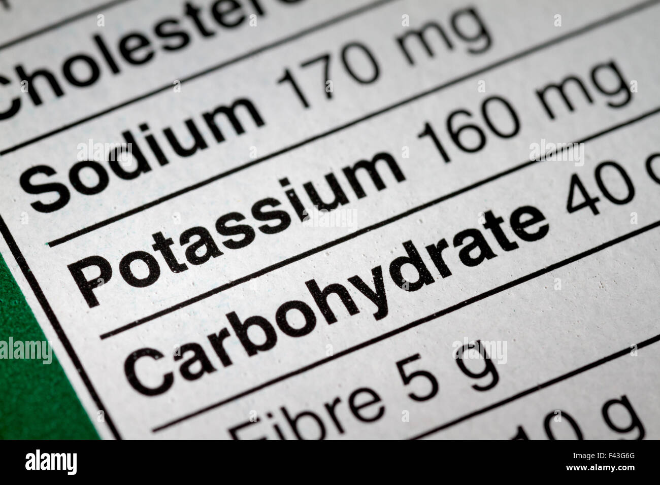 Shallow depth of Field image of Nutrition Facts Potassium Information ...