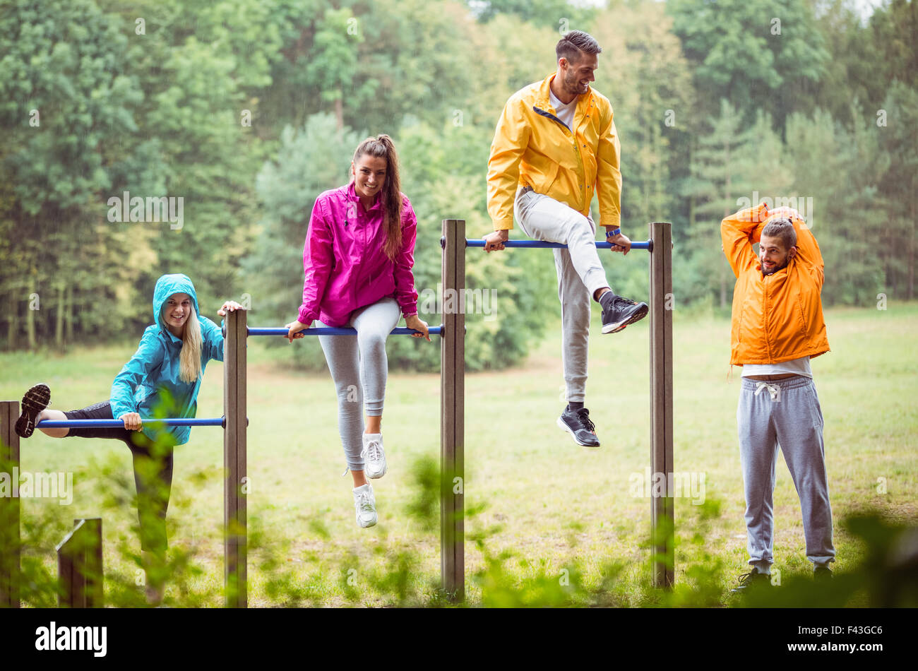 Happy friends having fun on a hike Stock Photo - Alamy