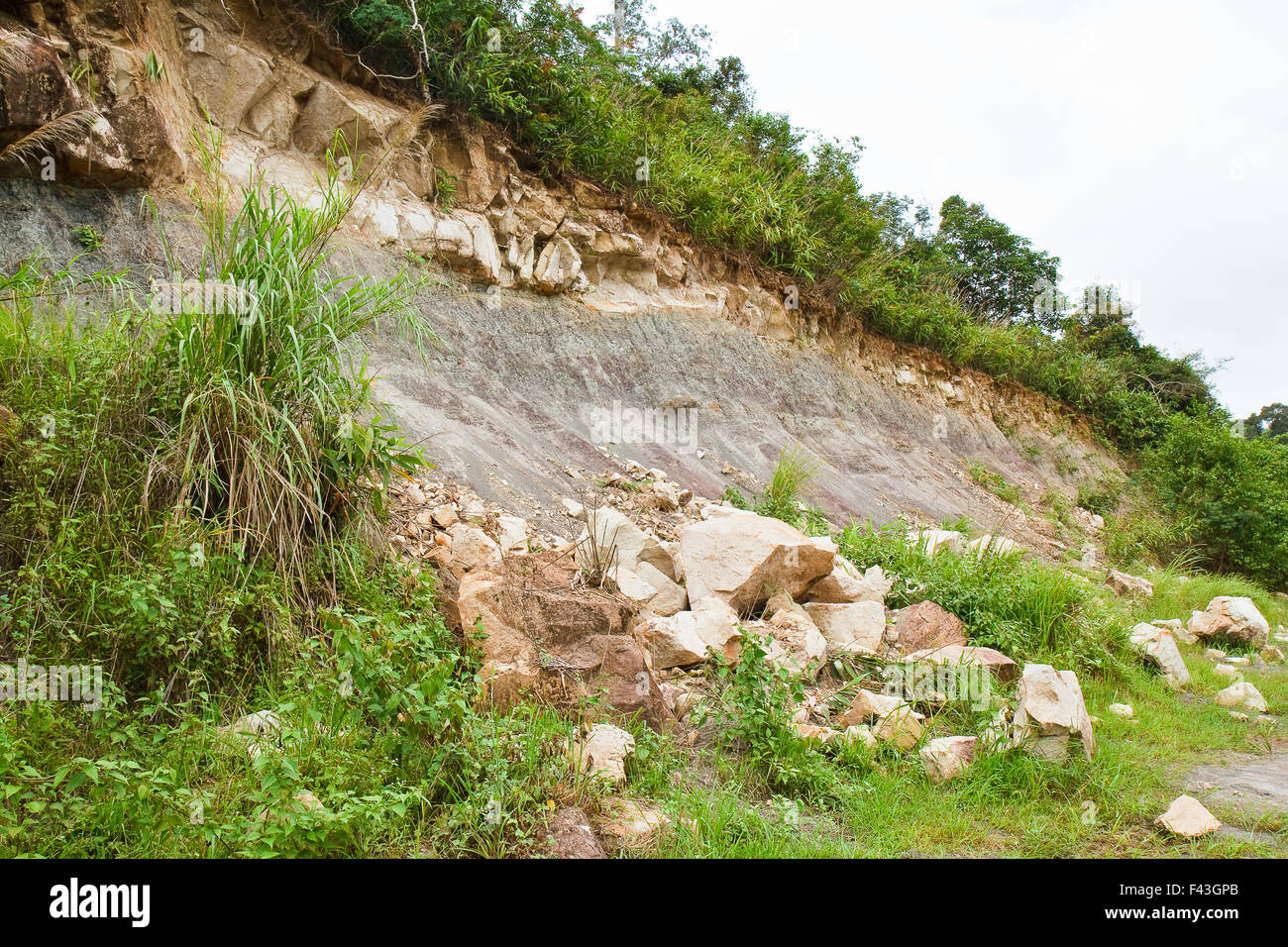 Rock slides along the street,thailand Stock Photo - Alamy
