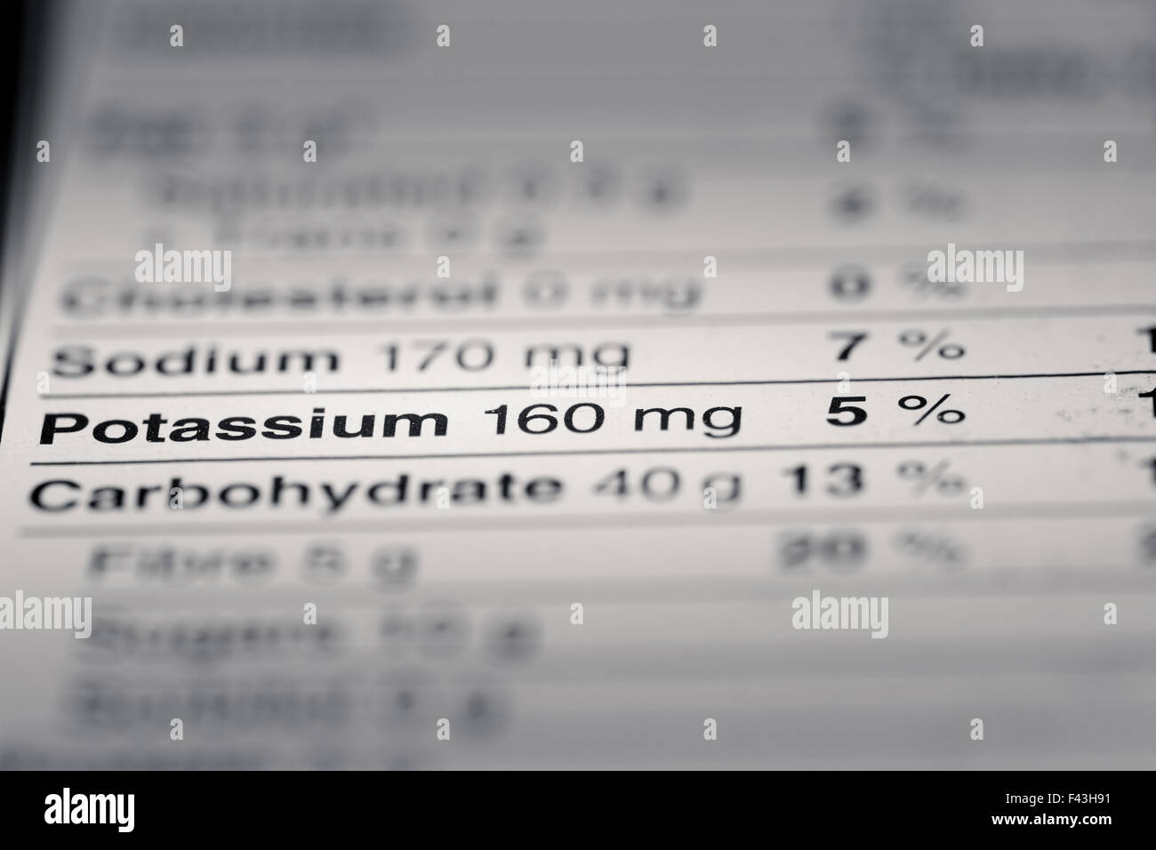 Shallow depth of Field image of Nutrition Facts Potassium Information ...