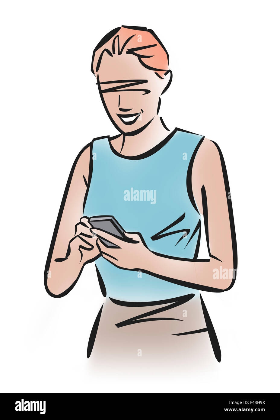 Illustration of woman using cell phone Stock Photo - Alamy