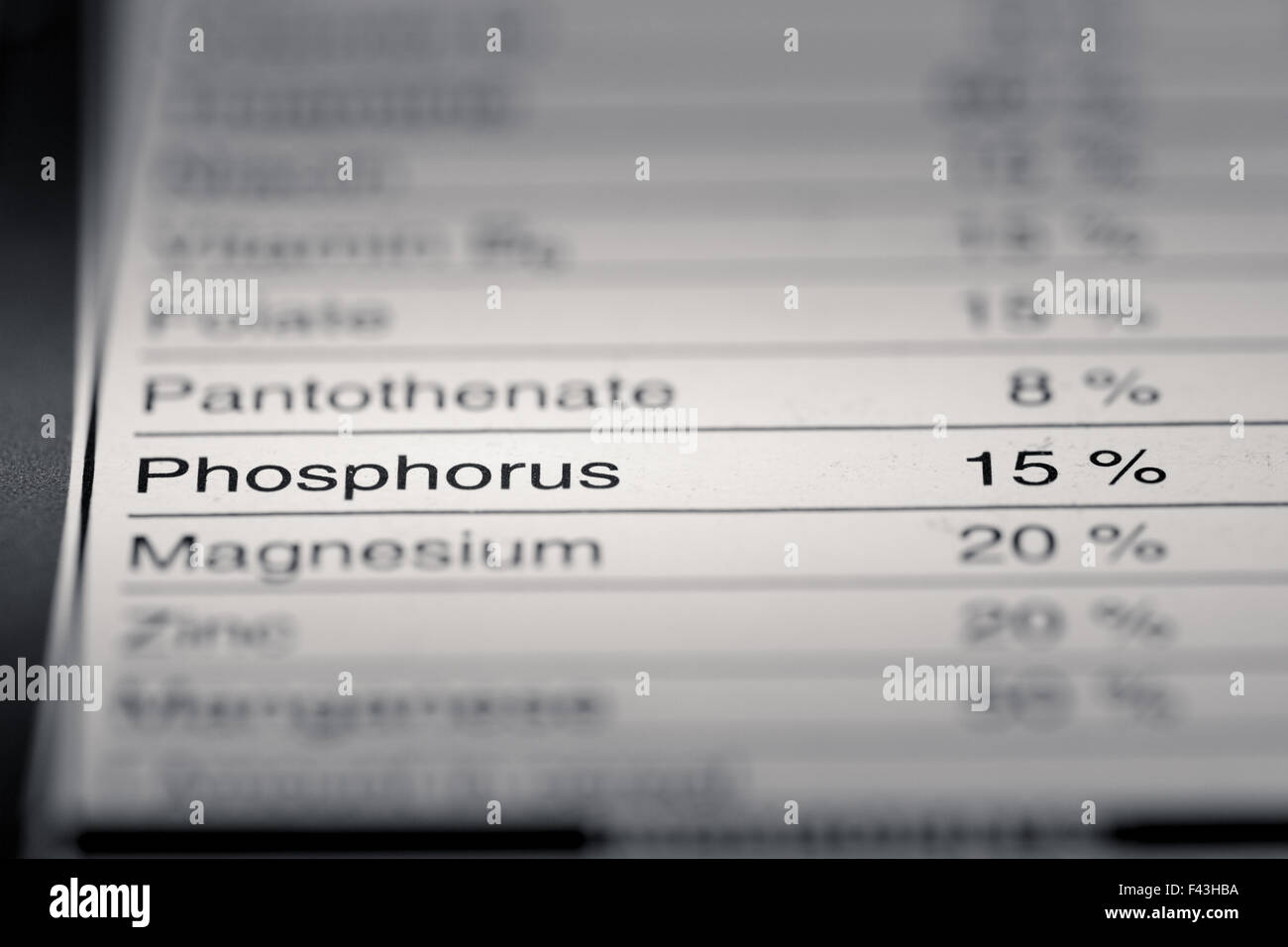 Shallow depth of Field image of Nutrition Facts Phosphorus Information we can find on a grocery ...