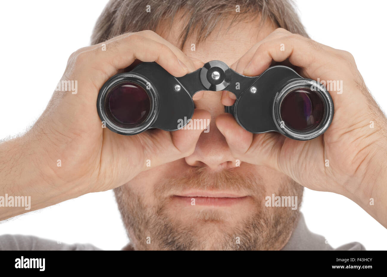Man with binoculars Stock Photo - Alamy