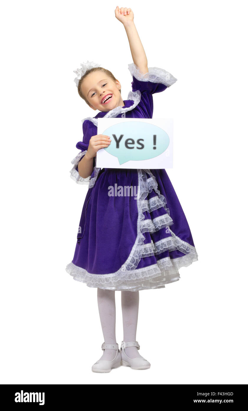 Little girl with Yes banner isolated Stock Photo - Alamy