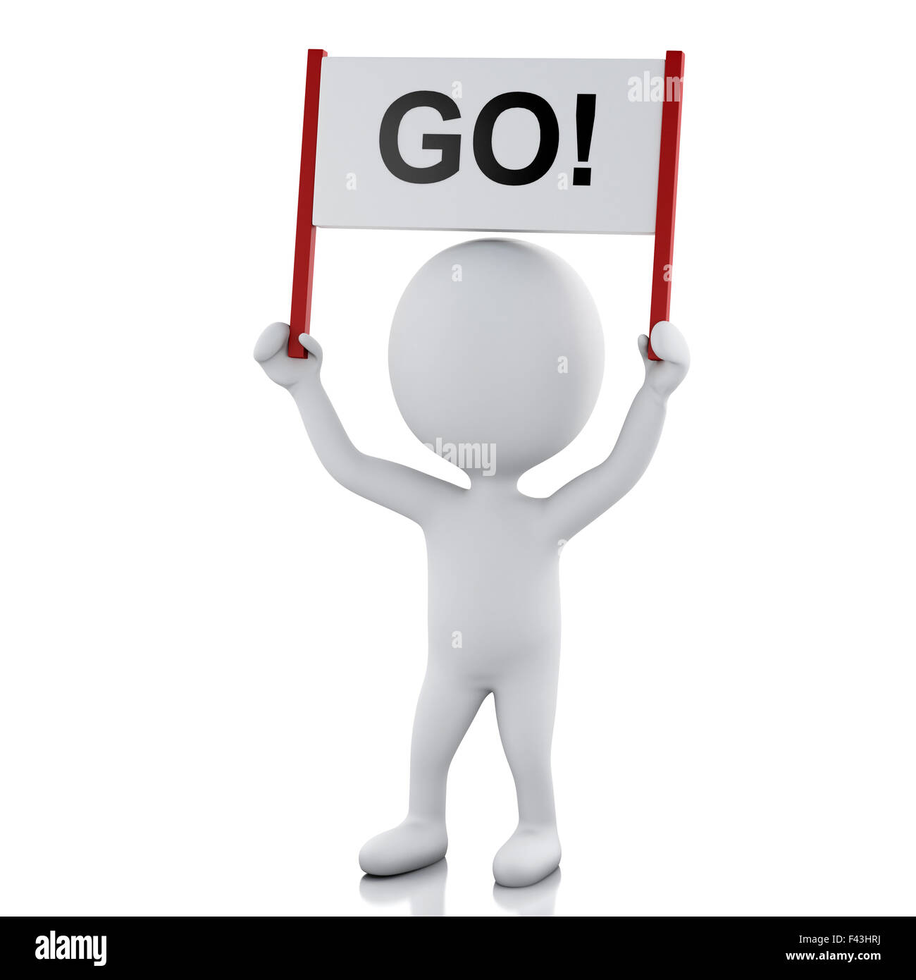 3d White people with sign board banner. Go! Stock Photo - Alamy