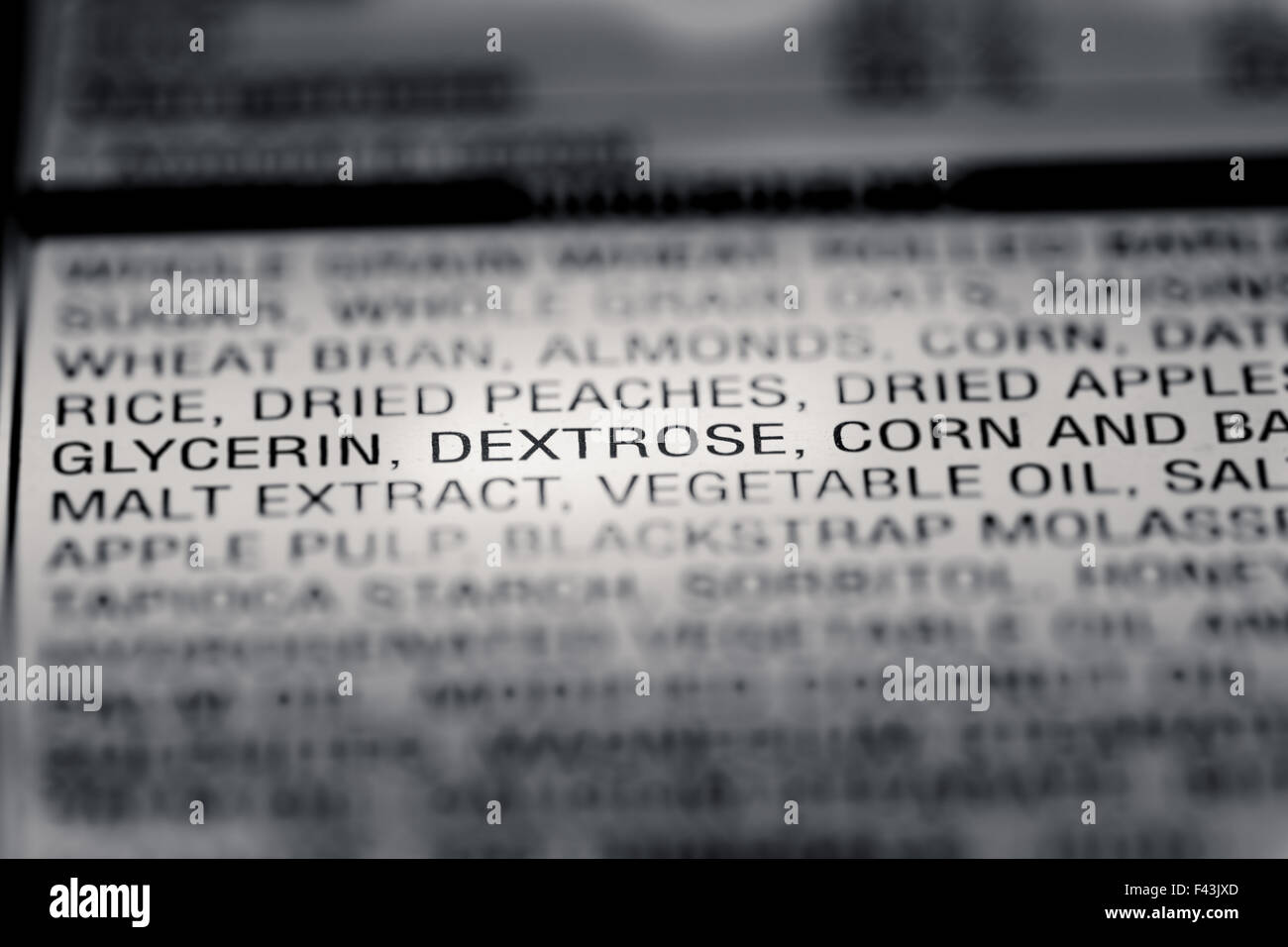 Shallow depth of Field image of Nutrition Facts Dextrose Ingredient ...