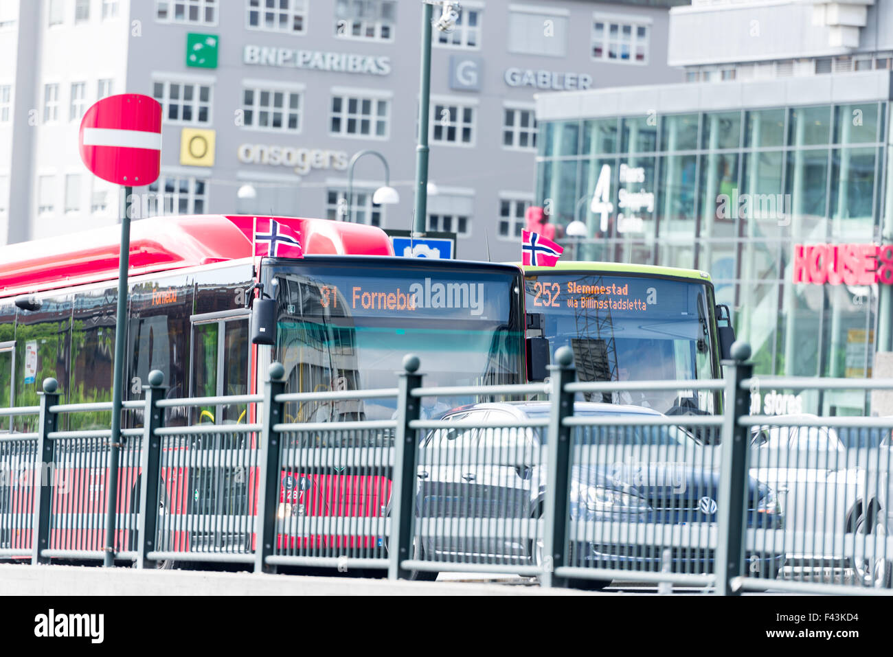 Norwegian Constitution Day buses with flags Stock Photo - Alamy