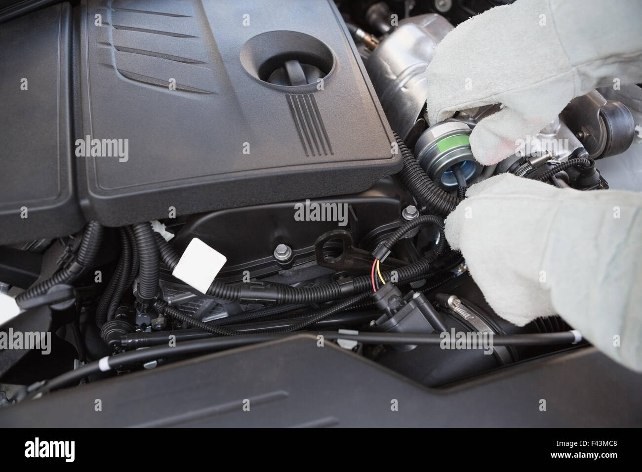Close up of engine in bonnet Stock Photo - Alamy