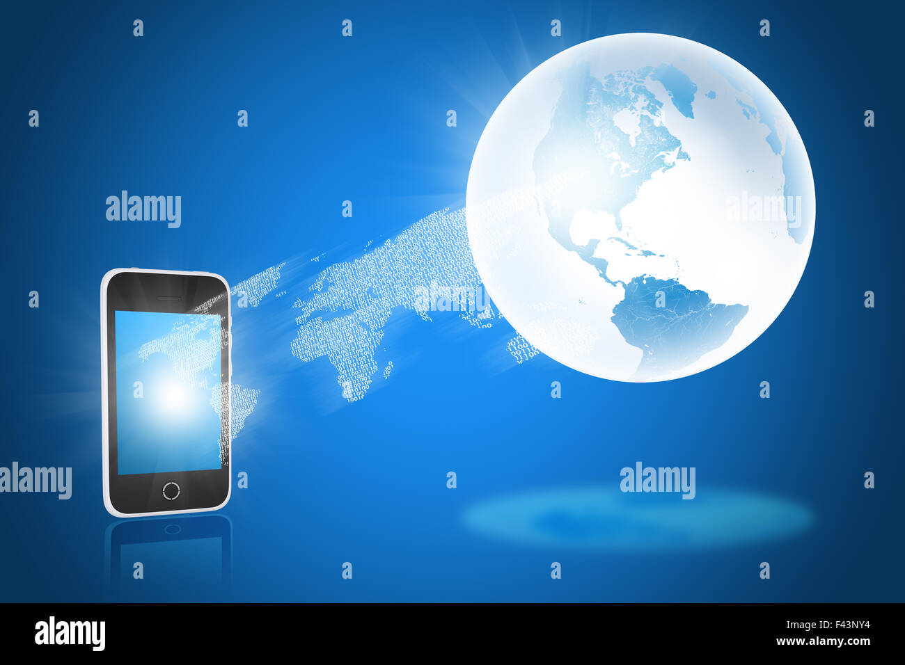 Earth with smartphone and world map Stock Photo - Alamy