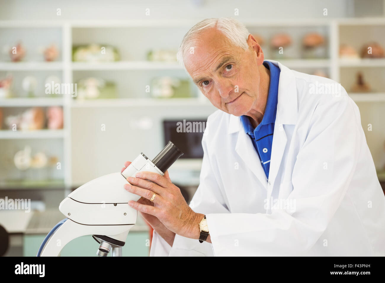 Senior scientist working with microscope Stock Photo - Alamy