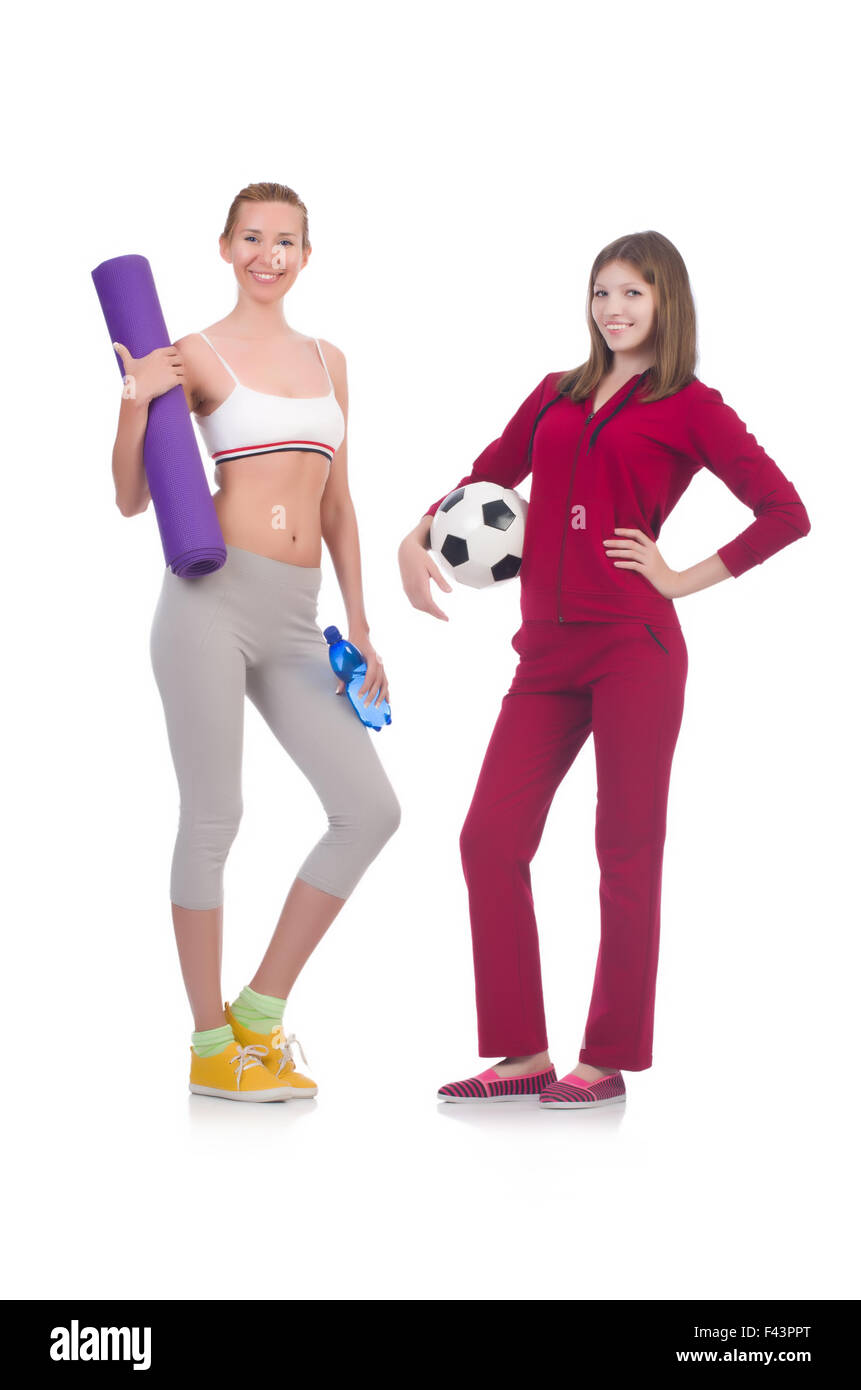 Girls in sport costumes isolated on white Stock Photo - Alamy