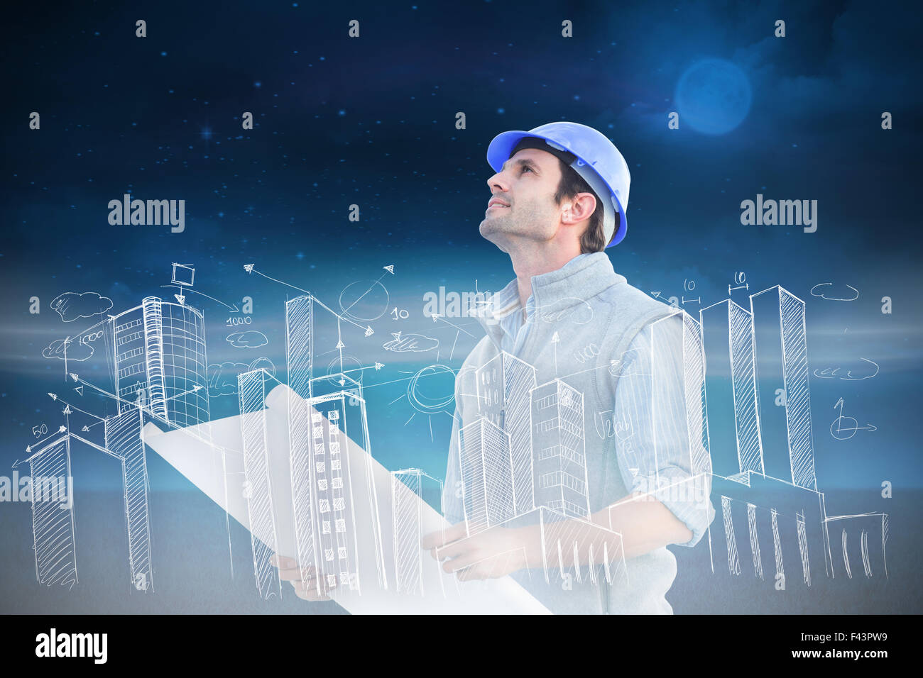 Composite image of architect with blueprint Stock Photo - Alamy