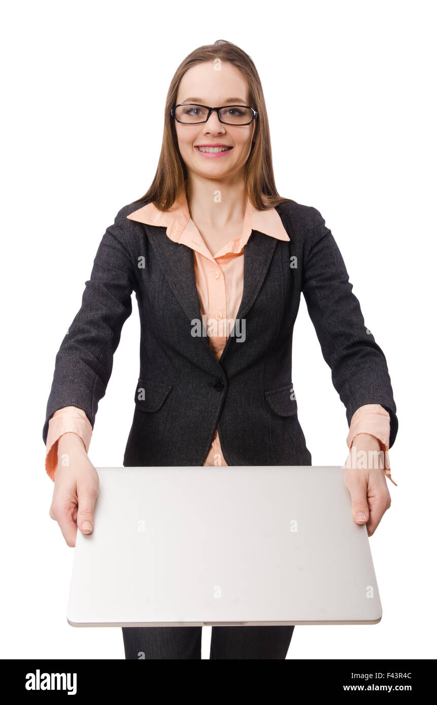 Working lady with laptop isolated on white Stock Photo - Alamy