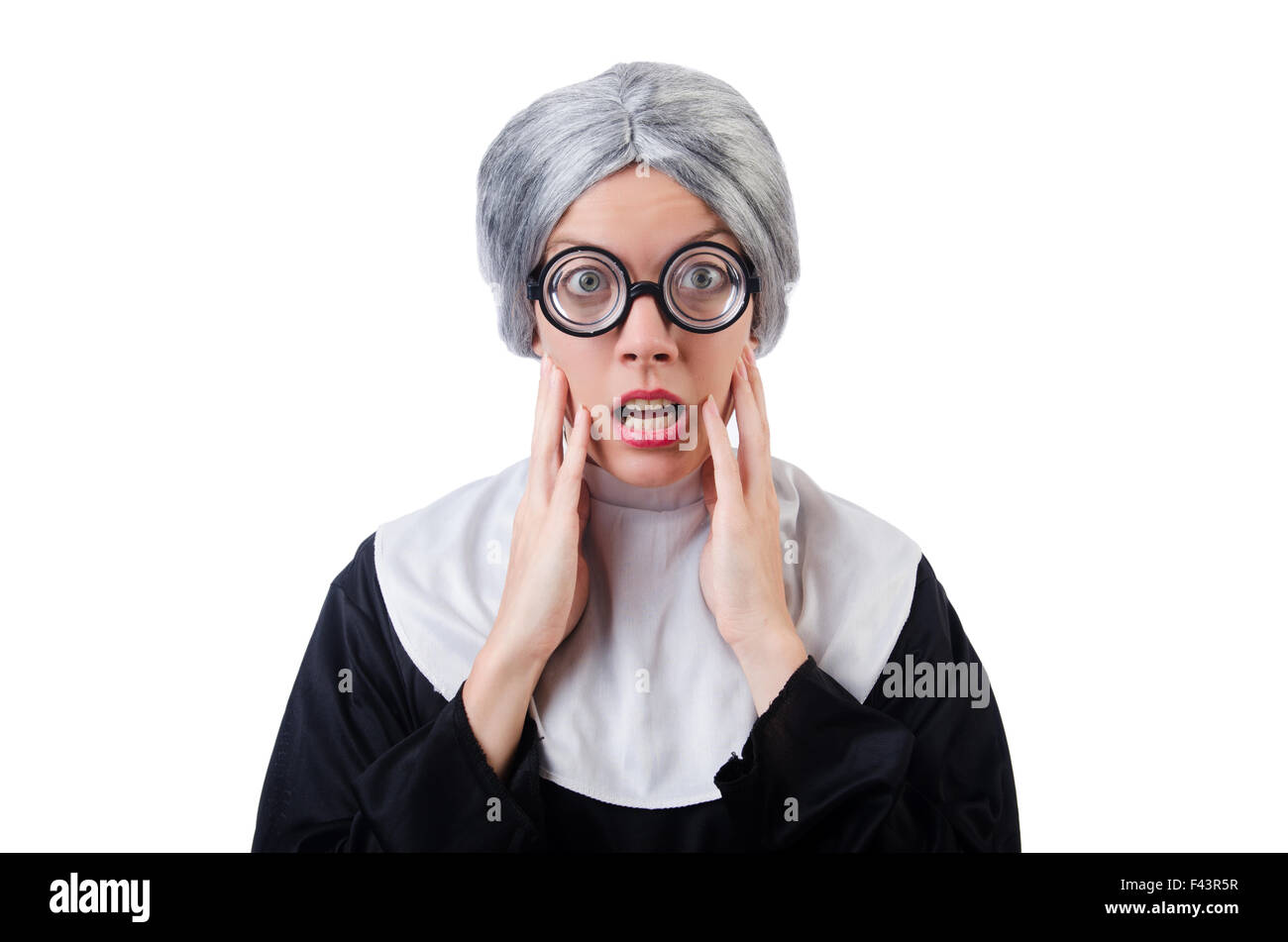 Comic nun isolated on white Stock Photo - Alamy