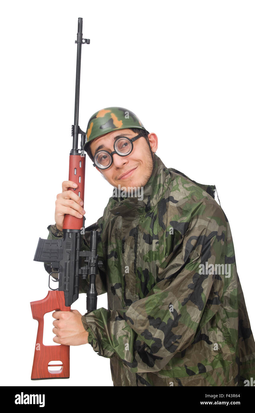 Military man with a gun isolated on white Stock Photo - Alamy
