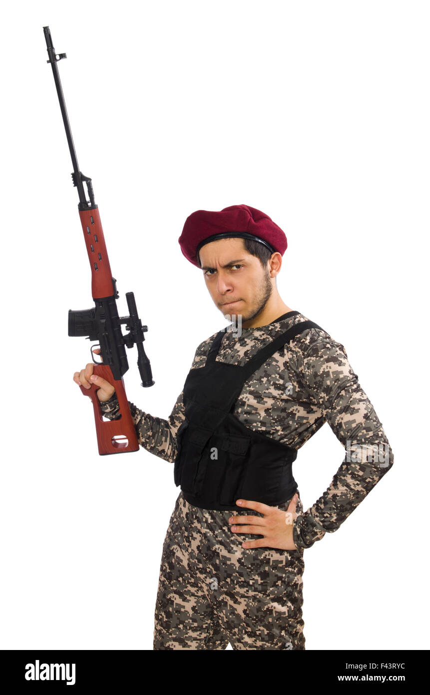 Soldier with a weapon isolated on white Stock Photo - Alamy