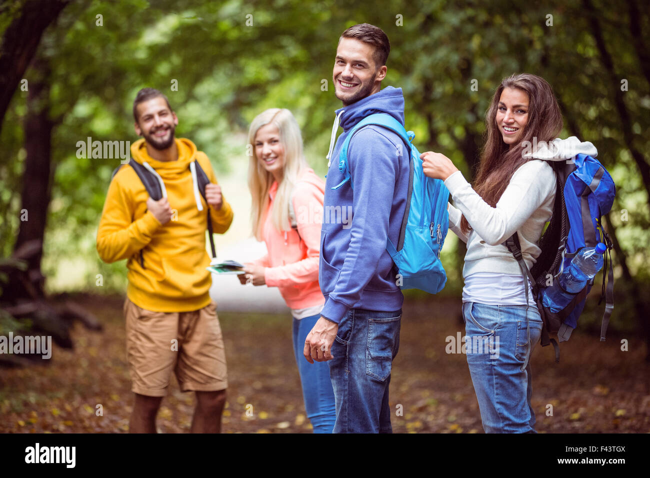 Woman smiling on hike friends hi-res stock photography and images - Alamy