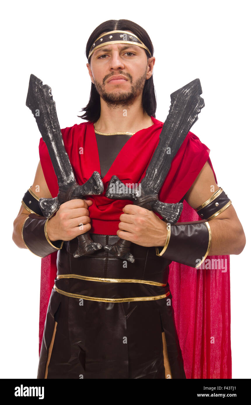 Gladiator holding sword isolated on white Stock Photo - Alamy