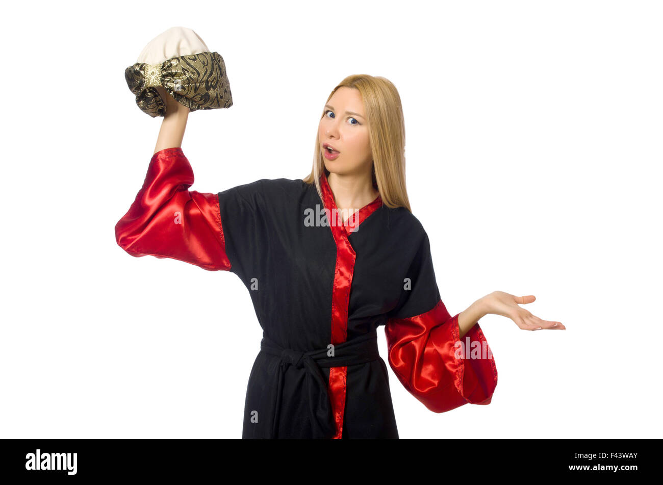 Female magician isolated on white Stock Photo - Alamy