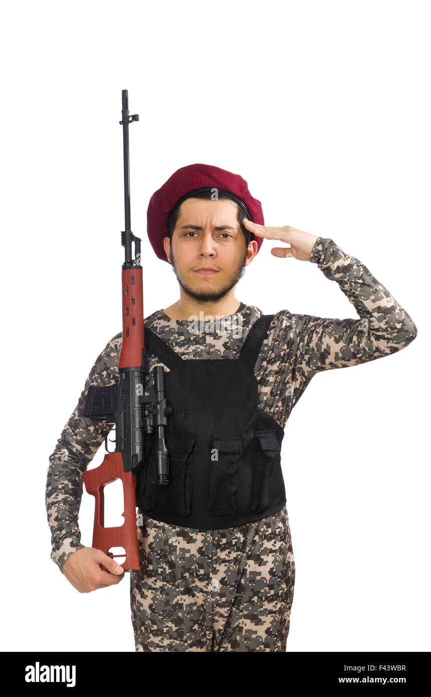 Soldier with a weapon isolated on white Stock Photo - Alamy