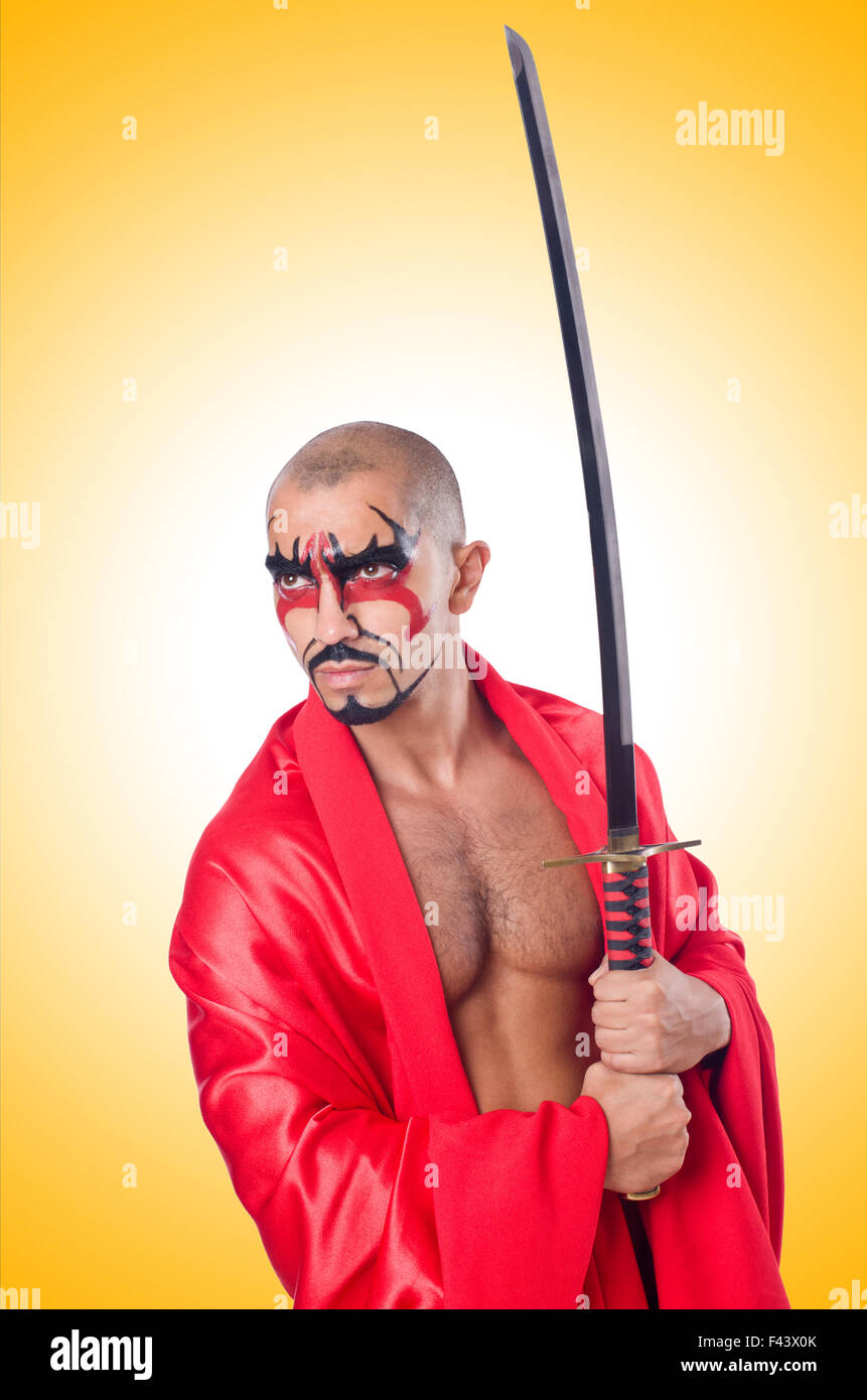 Man with sword isolated on white Stock Photo - Alamy