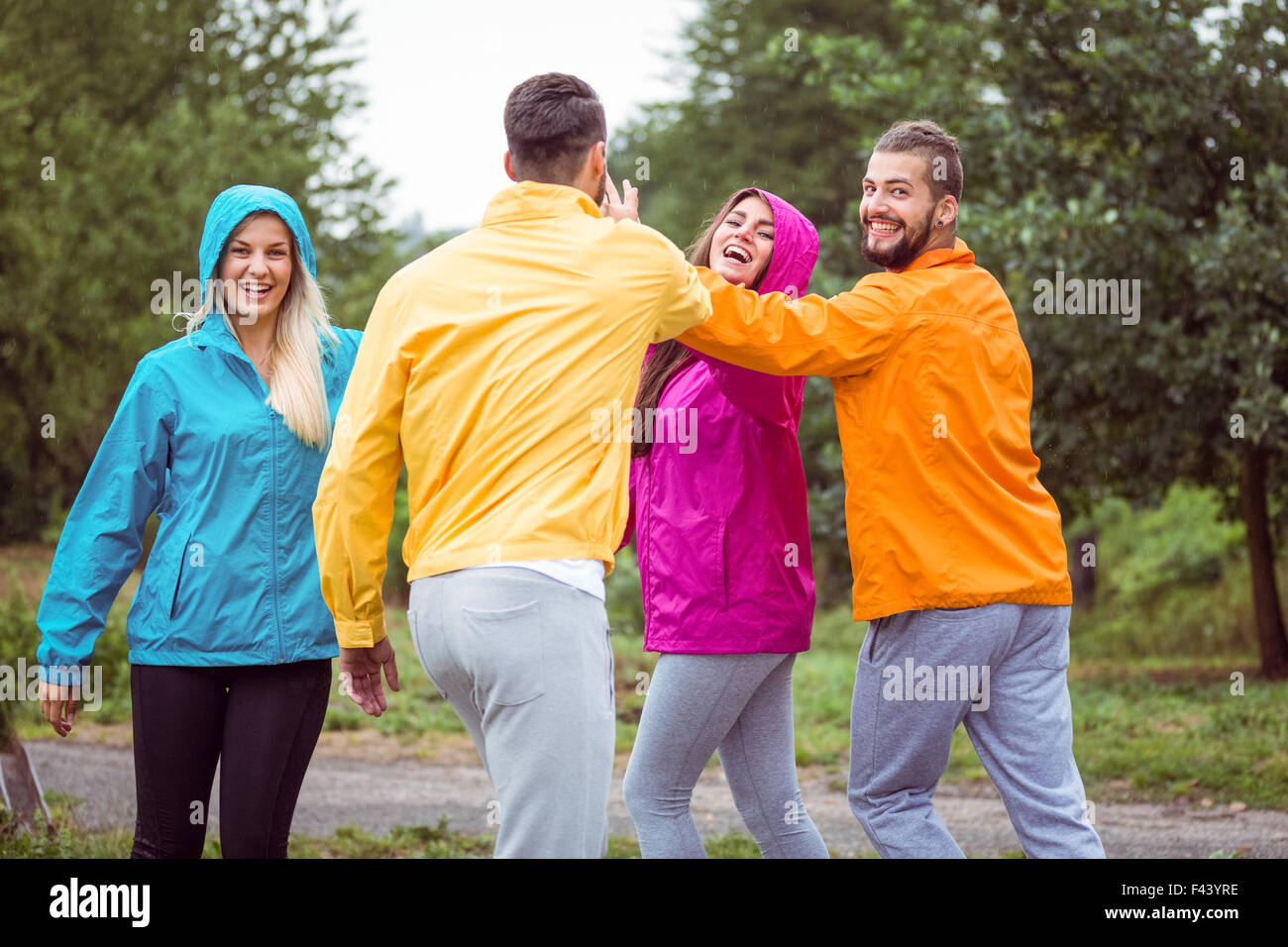 Friends having fun on a hike Stock Photo - Alamy