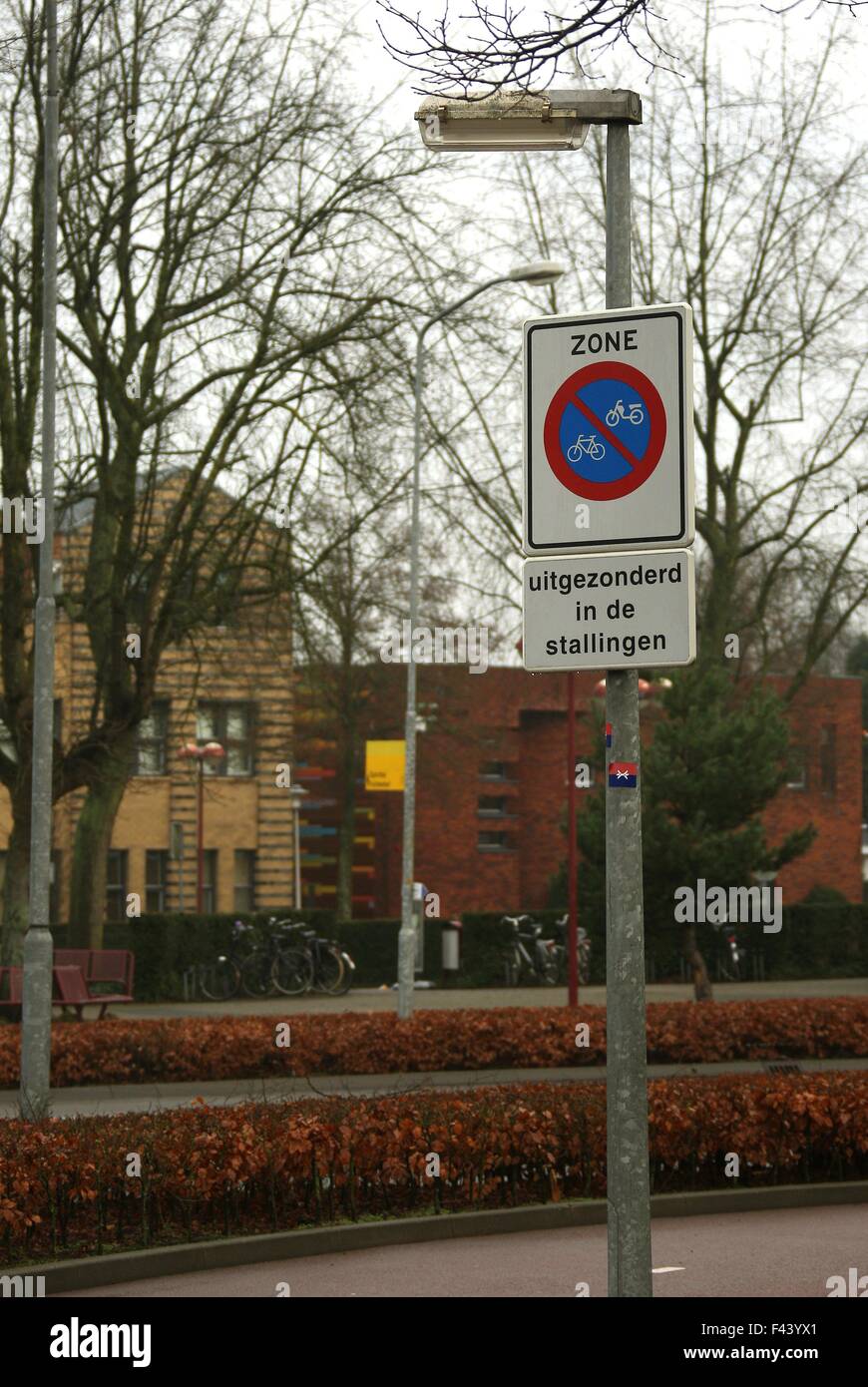 Traffic information sign on a main street in the town of Nunspeet ...