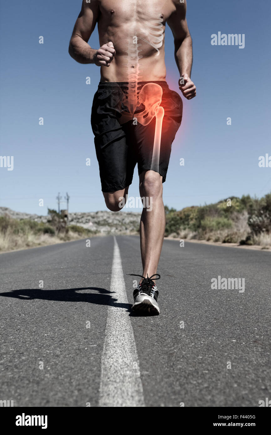 Highlighted hip bone of running man Stock Photo - Alamy