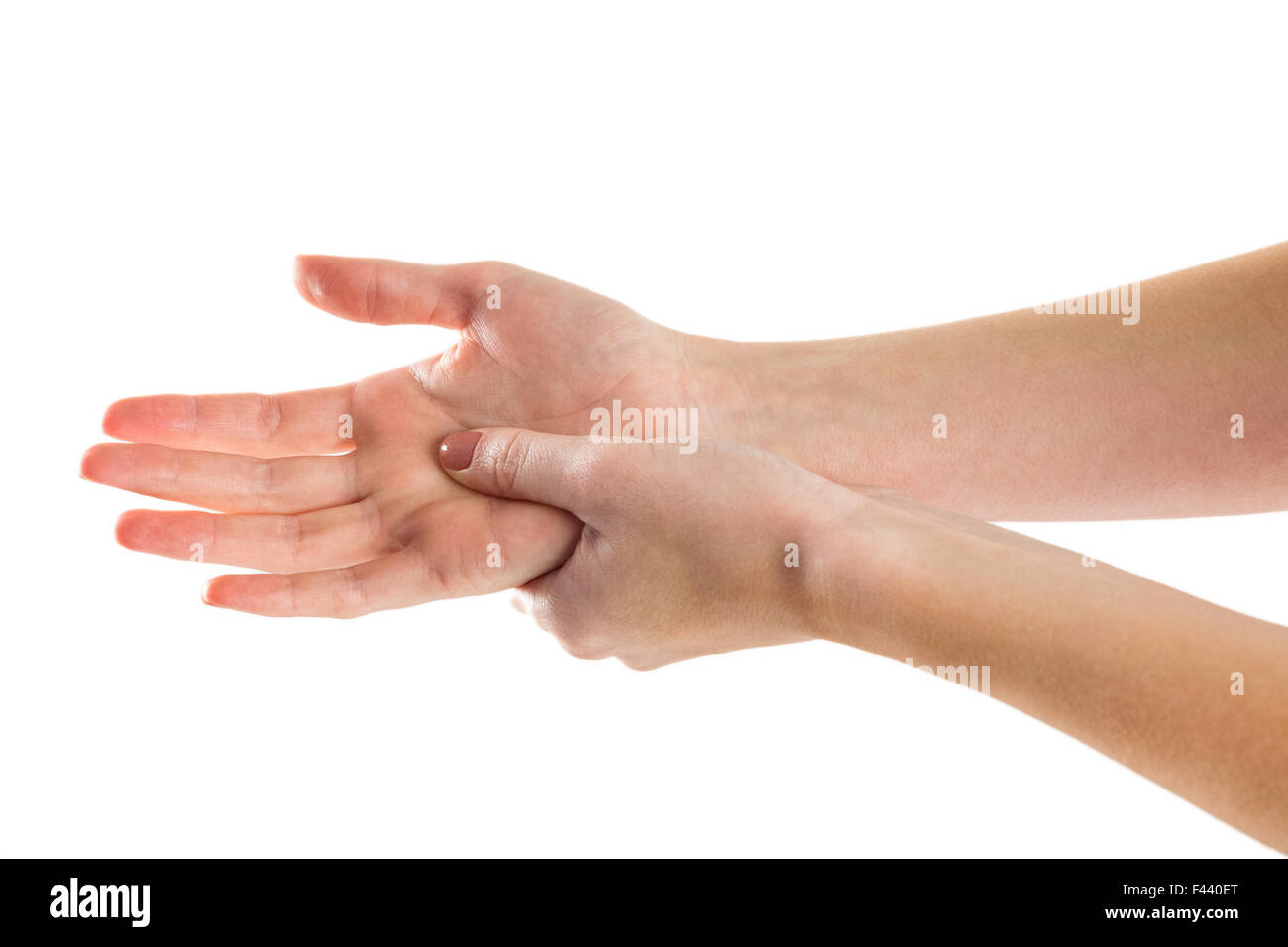 Woman with hand injury Stock Photo - Alamy